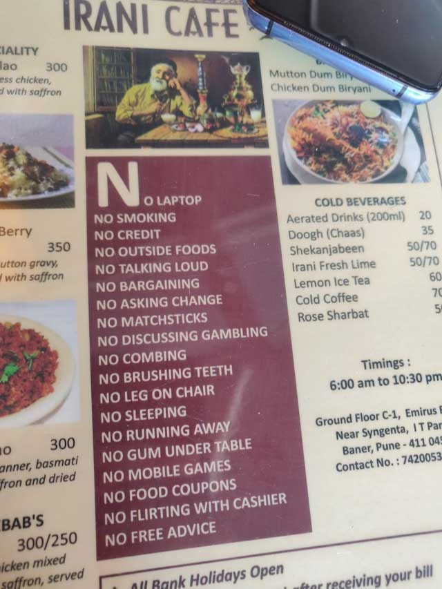 Bizarre list of don'ts on menu of this cafe baffles internet