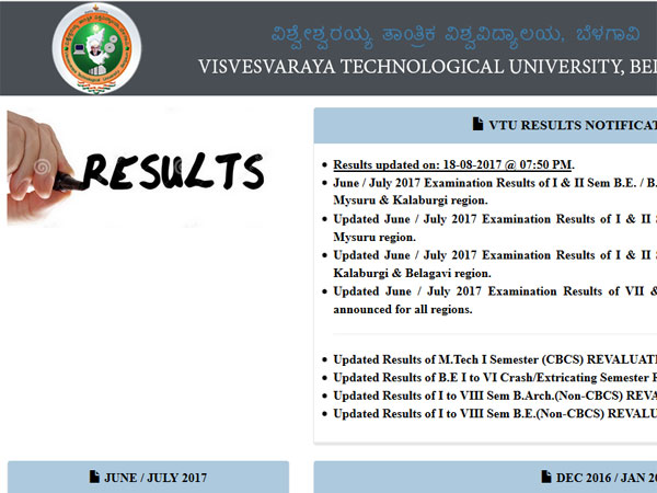 VTU B E BTech 1, 2 Semester exam Results available now, how to check ...