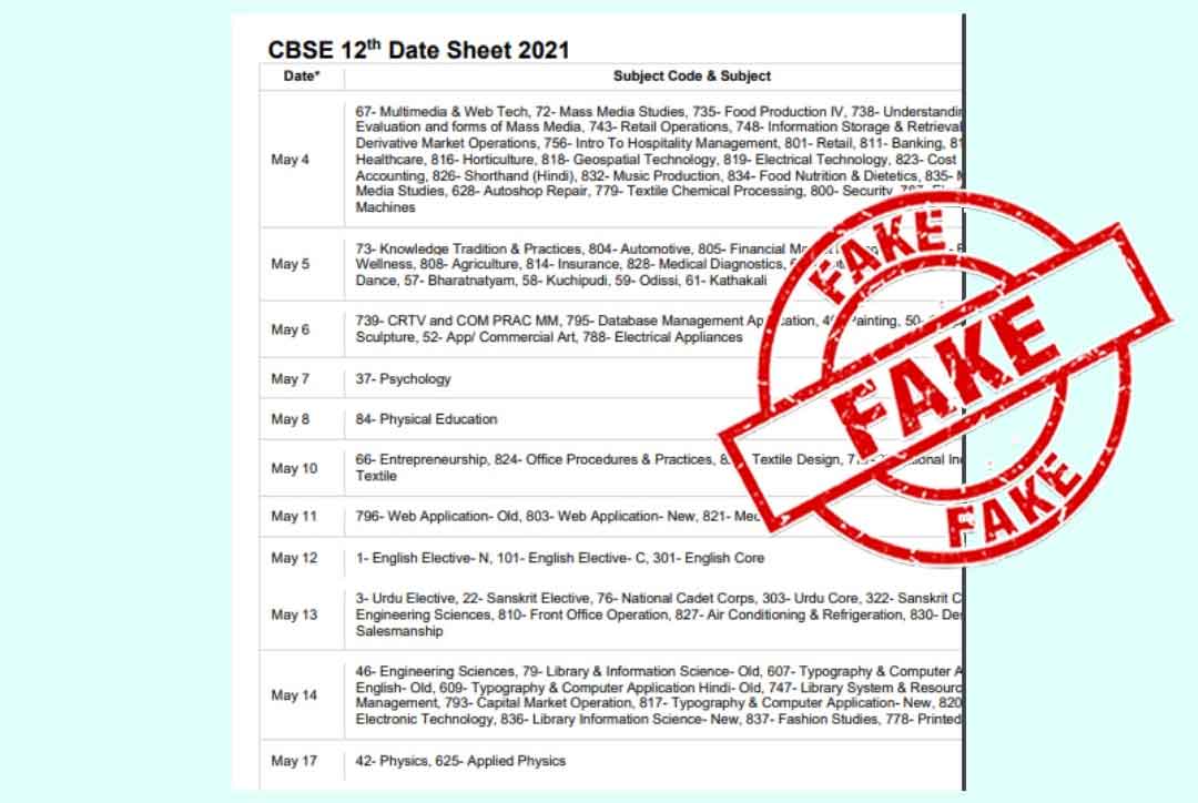 Fake: CBSE has not issued this date sheet for Class 10, 12 exams ...