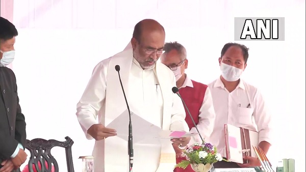 N Biren Singh takes oath as Chief Minister of Manipur in Imphal ...