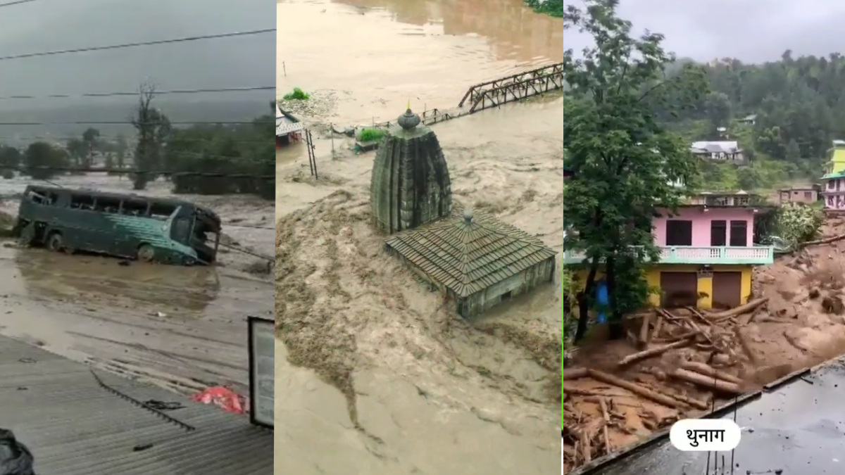 On Camera: Raging Flood Water Swallows Bus in Himachal; 20 People Rescued in Manali - Oneindia News