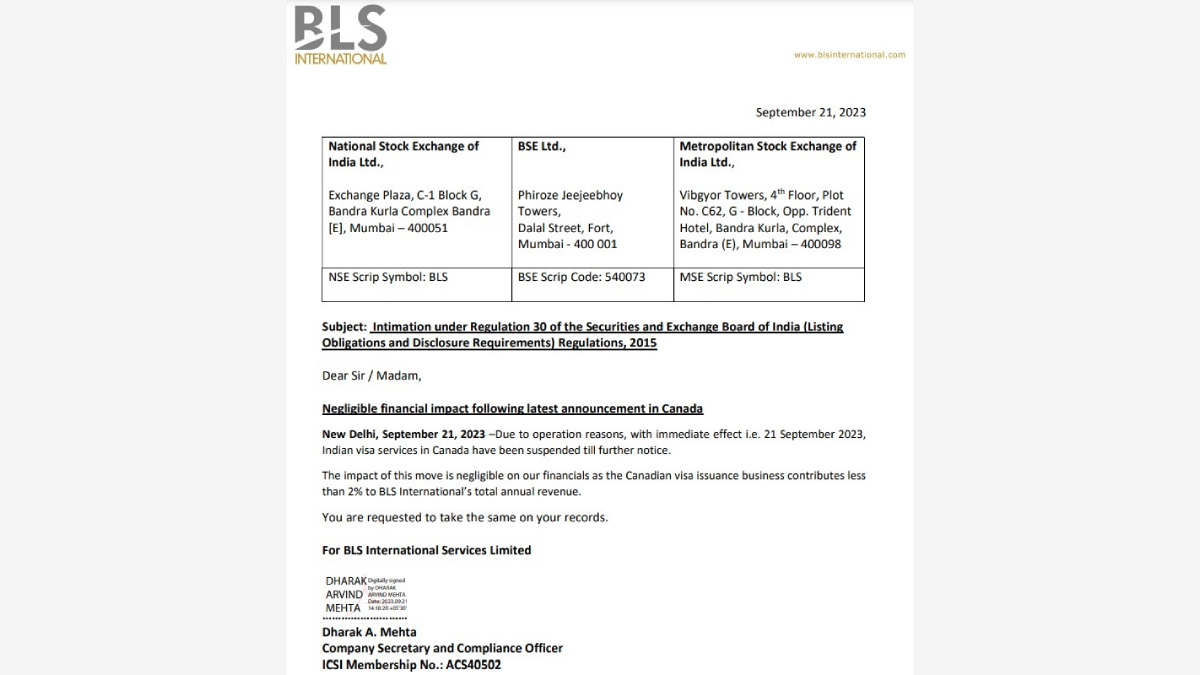 BLS International Clarifies Indian Visa Suspension For Canadian ...