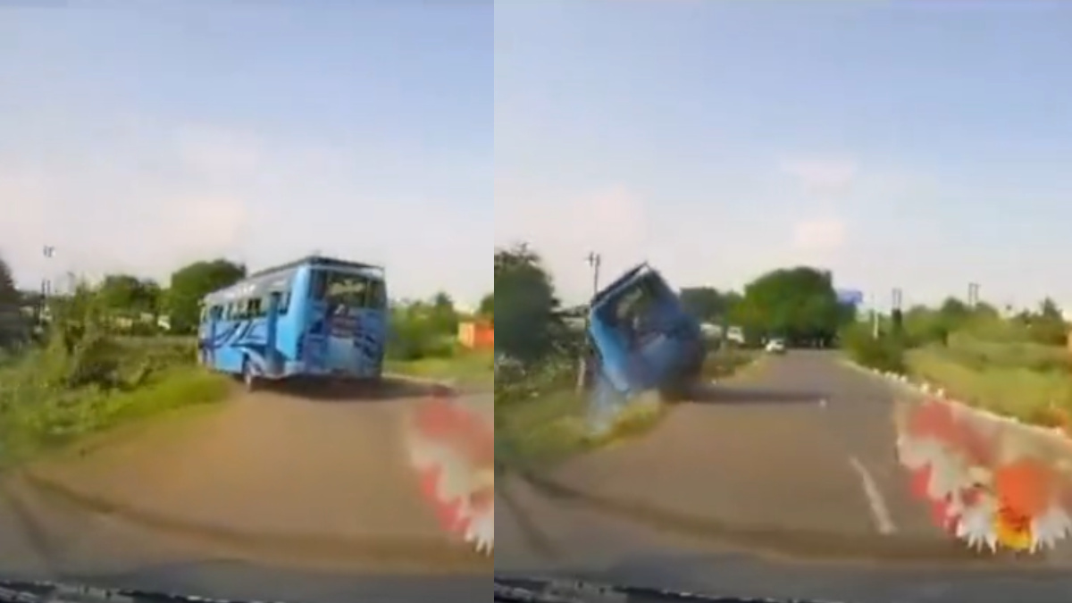 Caught On Camera: Bus Falls Into River In Madhya Pradesh - Oneindia News