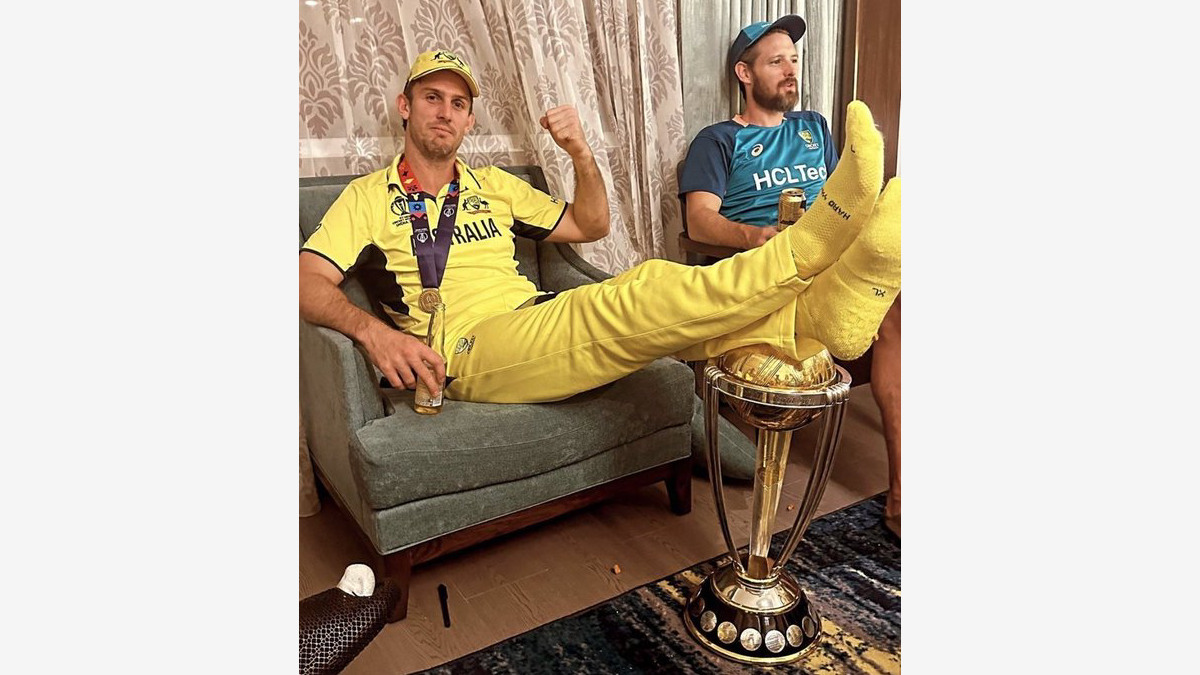 Australian Cricketer Mitchell Marsh's Foot-On-World Cup Trophy Pose ...