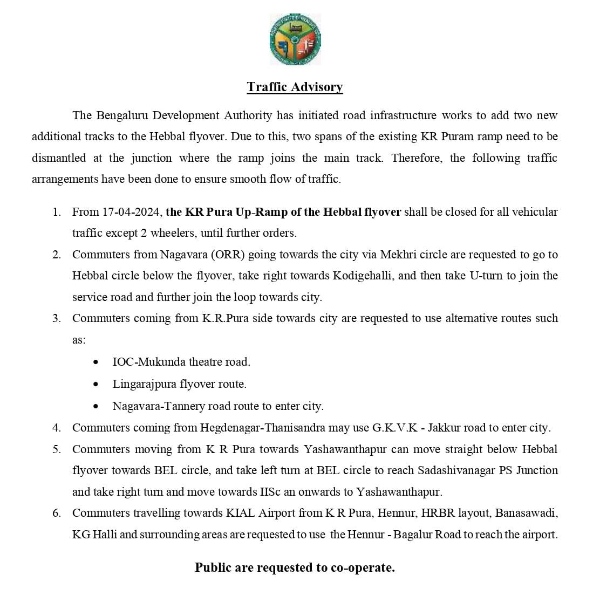 Hebbal Flyover Lane Construction: Traffic Advisory For KR Pura ...