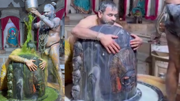 WATCH | Tej Pratap Yadav Hugs Shivling As Milk, Bhang Is Poured On Him ...