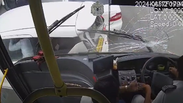 Volvo Bus Driver Loses Control, Crashes into Several Vehicles on Hebbal ...