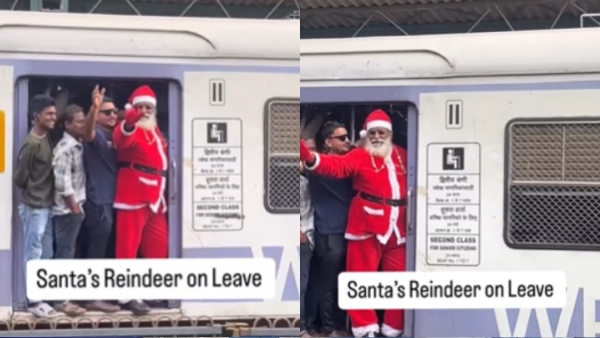 Mumbai Viral Video: Santa Claus Spotted Riding Local Train, Spreading ...
