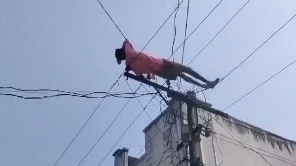 Andhra Pradesh Man Climbs Electric Pole, Lies On Wires After Argument ...
