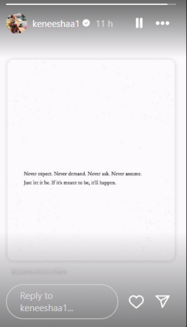 Never Expect. Never Demand: Kenisha's Cryptic Post Amid Dating Rumours ...