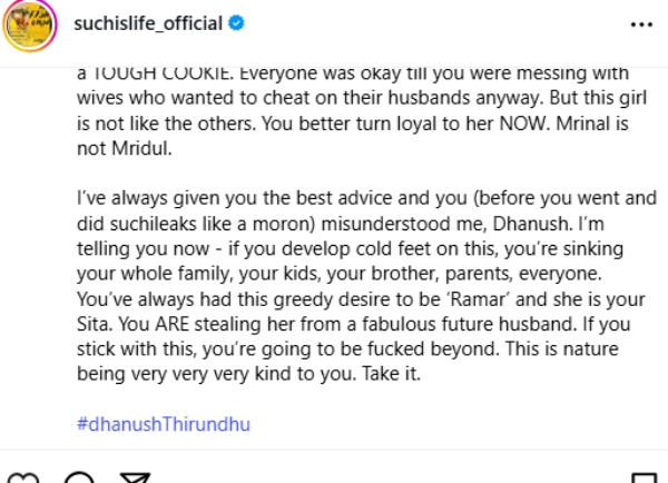 Marry Mrunal Thakur, Don't 'F..k' Her Over: RJ Suchi Targets Dhanush Again - Oneindia News