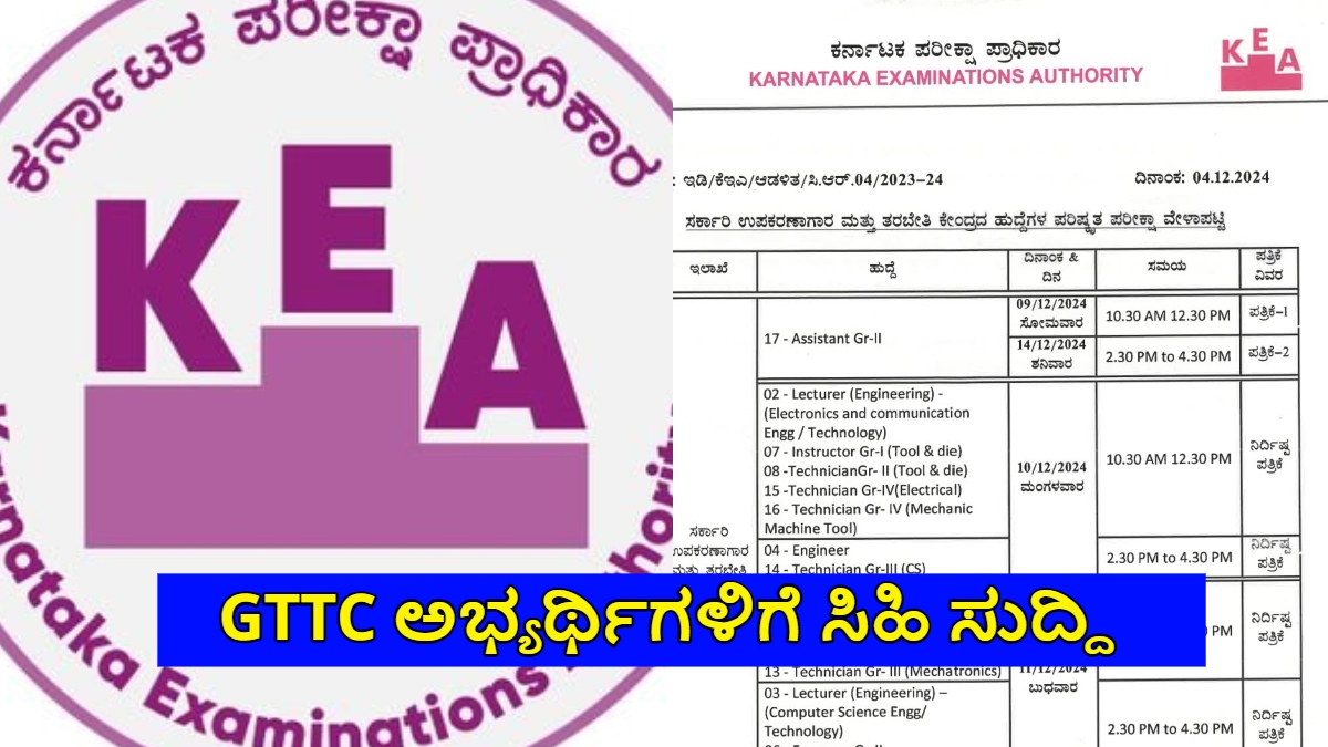 KEA- GTTC Recruitment: ಡಿ.9ರಿಂದ ಜಿಟಿಟಿಸಿ ಪರೀಕ್ಷೆ: ಪ್ರವೇಶ ಪತ್ರ ಬಿಡುಗಡೆ ...