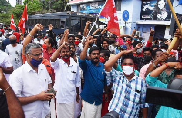 LDF supporters celebrates party's victory in the Kerala local body ...