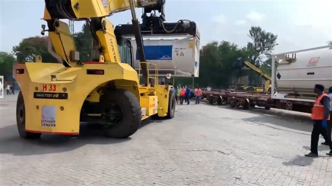 First Oxygen Express arrives at ICD, Whitefield in Bengaluru