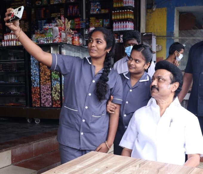 CM MK Stalin Interacts With Public at a roadside stall and drinks tea