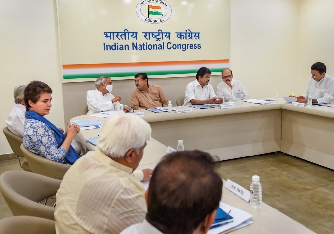 Congress Leaders During A Meeting at the AICC headquarters, in New ...