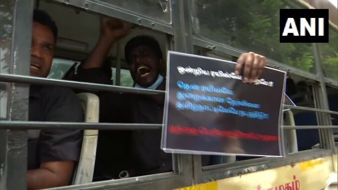 TPDK workers protest at Chennai Central railway station against the ...