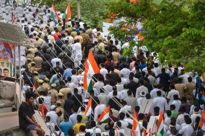 Congress leaders during the 'Bharat Jodo Yatra', in Kanyakumari - Oneindia