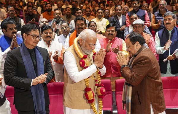 Prime Minister Narendra Modi being felicitated by BJP National ...