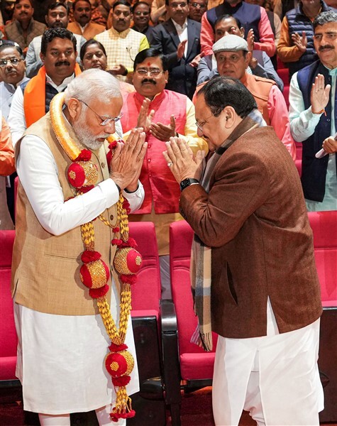 Prime Minister Narendra Modi being felicitated by BJP National ...