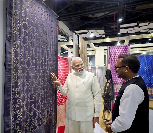 Prime Minister Narendra Modi visits an exhibition organised on the ...