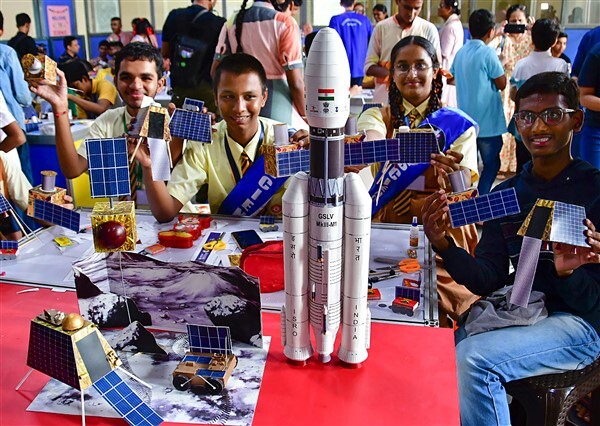Students Celebrate The Successful Soft Landing Of ISRO's Chandrayaan-3 On The Surface Of The ...