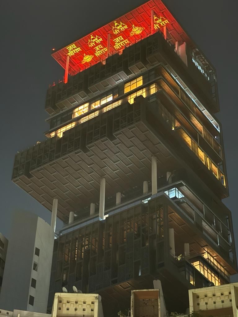 In Pics: Mukesh Ambani Lights Up 'Antilia' in Red & 'Jai Shri Ram ...