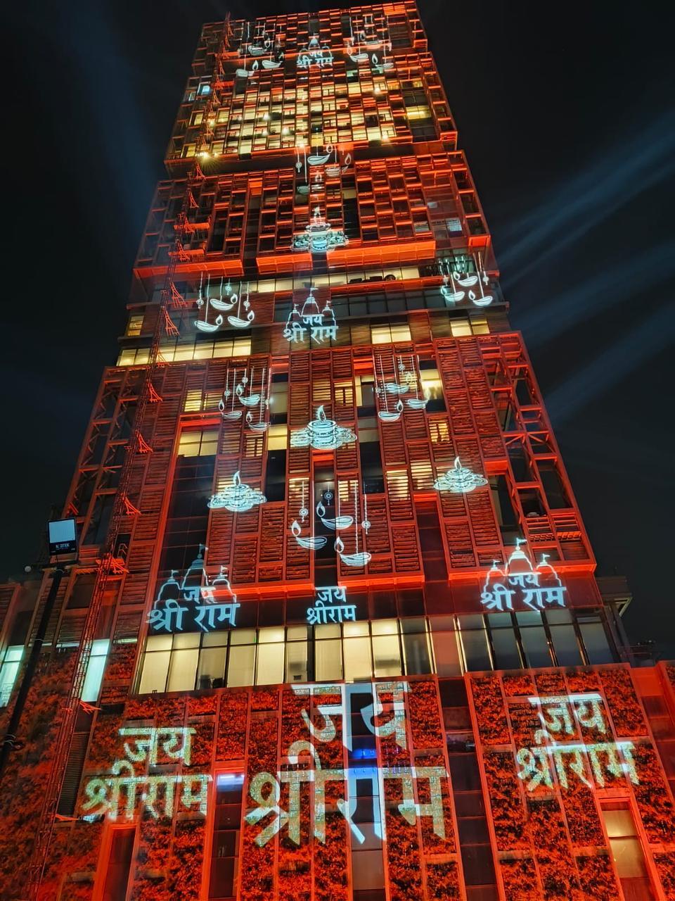 In Pics: Mukesh Ambani Lights Up 'Antilia' in Red & 'Jai Shri Ram' Chant Ahead of Ram Mandir ...