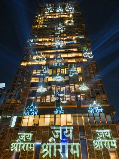 In Pics: Mukesh Ambani Lights Up 'Antilia' in Red & 'Jai Shri Ram ...