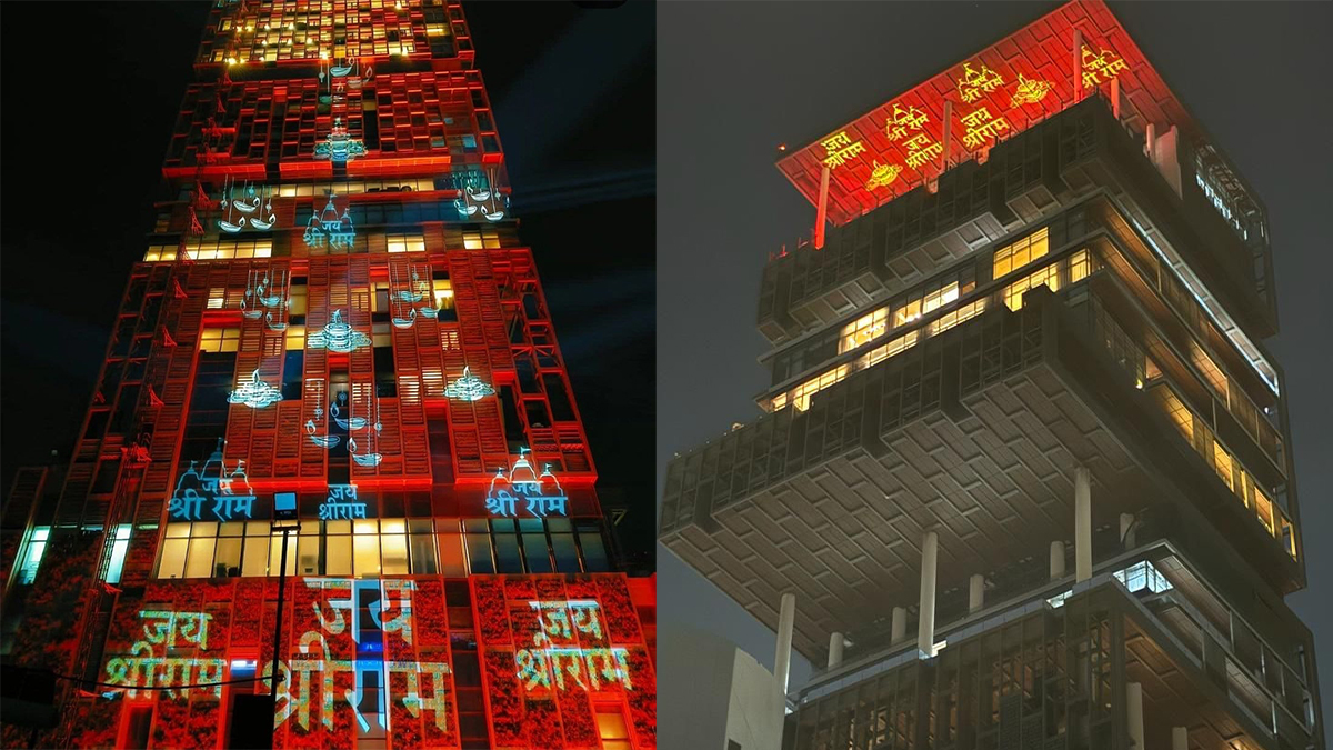 In Pics: Mukesh Ambani Lights Up 'Antilia' in Red & 'Jai Shri Ram ...