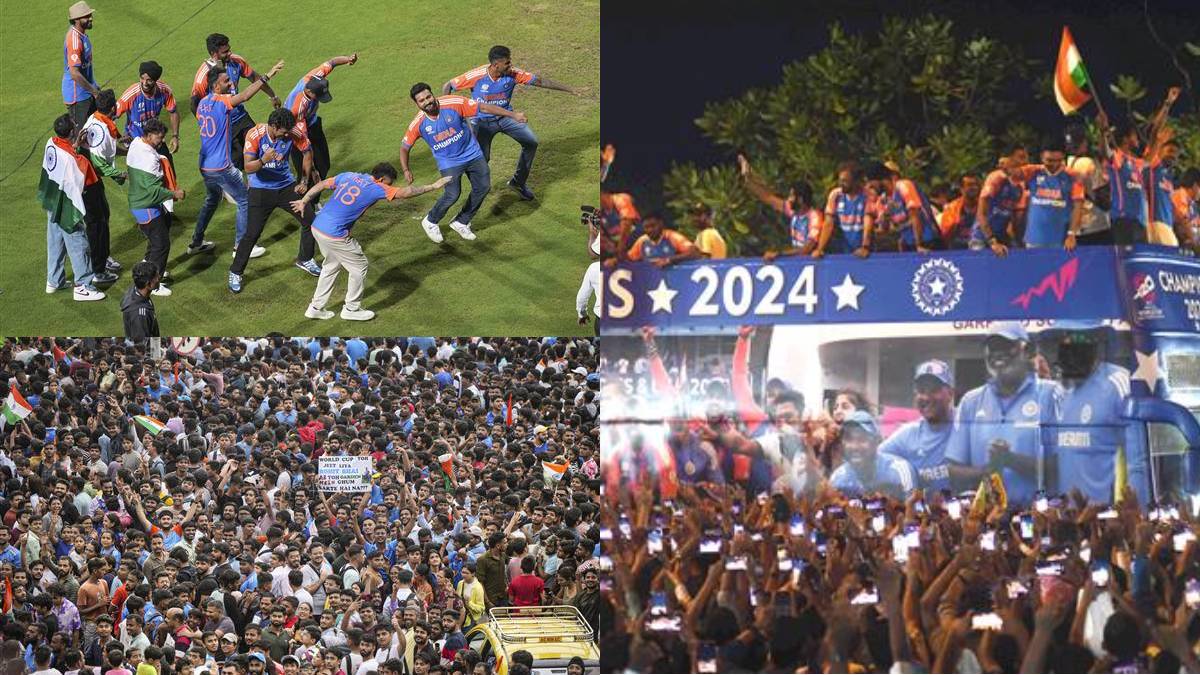 இந்திய கிரிக்கெட் அணியின் வெற்றி பேரணி.. ஆடிப்பாடி மகிழ்ந்த வீரர்கள் ...