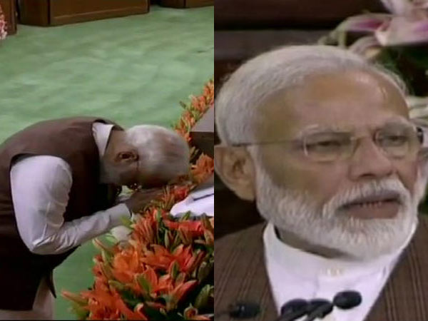 இந்திய அரசியல் சாசனத்தை வணங்கிவிட்டு உரை நிகழ்த்திய மோடி! | Modi bows ...
