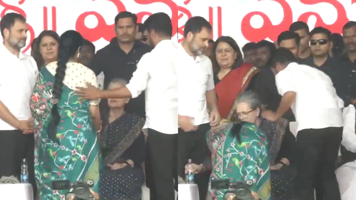 மனைவியோடு நடுமேடையில் சோனியா காலில் விழுந்து கும்பிட்ட ரேவந்த் ரெட்டி ...