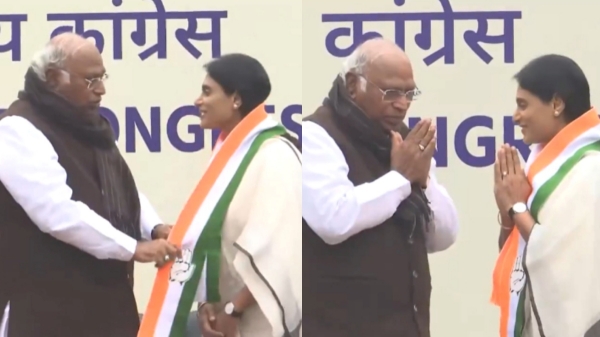 ஆந்திரா முதல்வர் ஜெகன் சகோதரி ஷர்மிளா காங்கிரஸில் ஐக்கியம்.. கார்கே, ராகுல் முன்னிலையில் ...