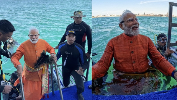 "காவி டிரஸ்.." ஸ்கூபா டைவிங்.. கடலுக்கு அடியில் கிருஷ்ணருக்கு சிறப்பு ...