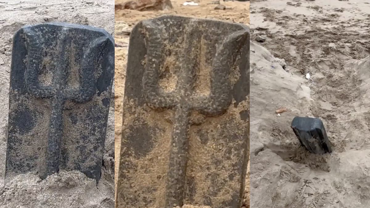 கடலோரத்தில் மண்ணை துளைத்து கொண்டு எழுந்த "சூலாயுதம்".. திருச்செந்தூரில் ...