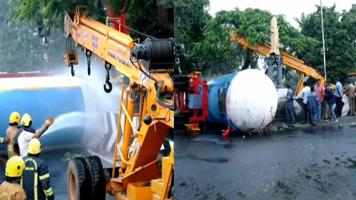 கோவை கேஸ் டேங்கர் லாரி கவிழ்ந்தது.. எரிவாயு கசிவதால் அச்சம்.. அவிநாசி ...