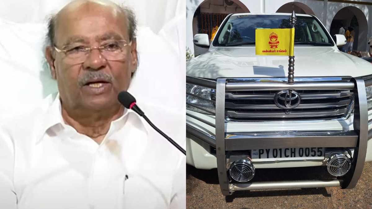 ராமதாஸ் காரில் பாமக கொடியை அகற்றிவிட்டு வன்னியர் சங்க கொடி.. என்ன ...