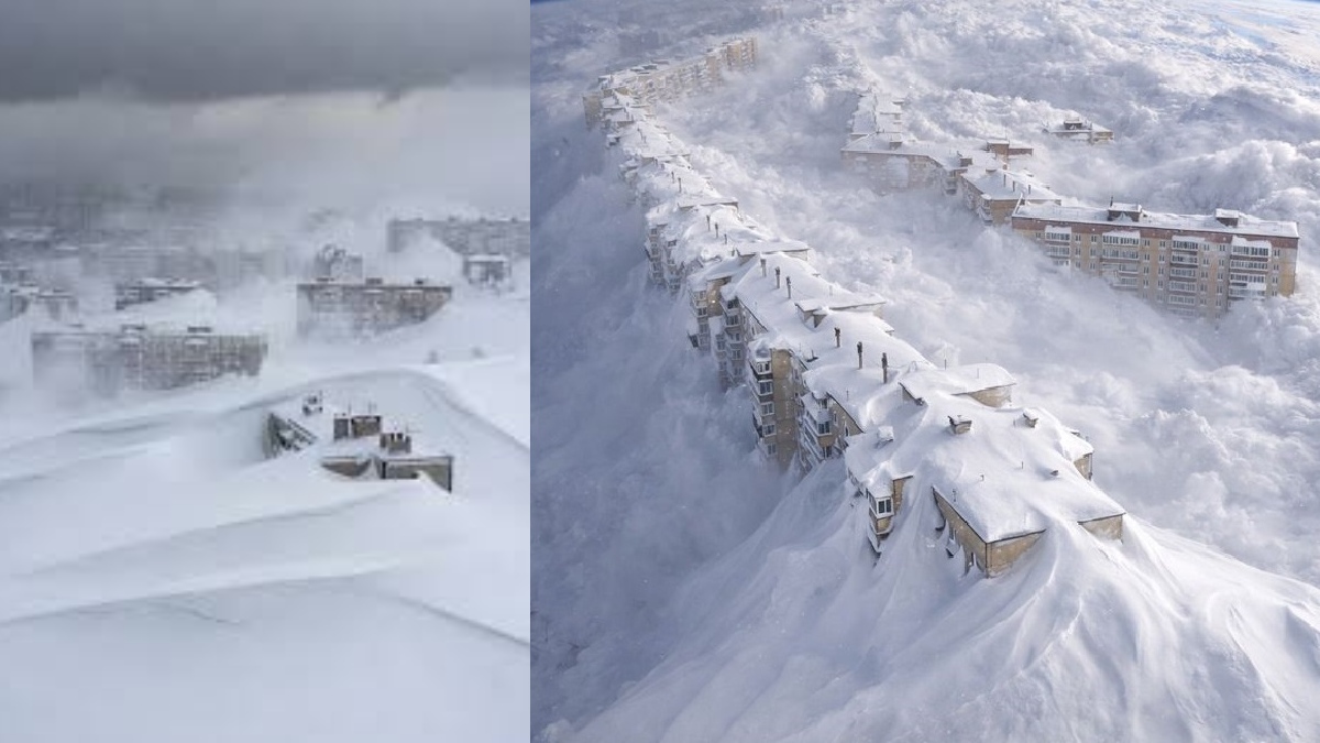 அடுக்குமாடி குடியிருப்பையே மூடியே பனிப்பொழிவு! சுரங்கம் தோண்டி வெளியே ...