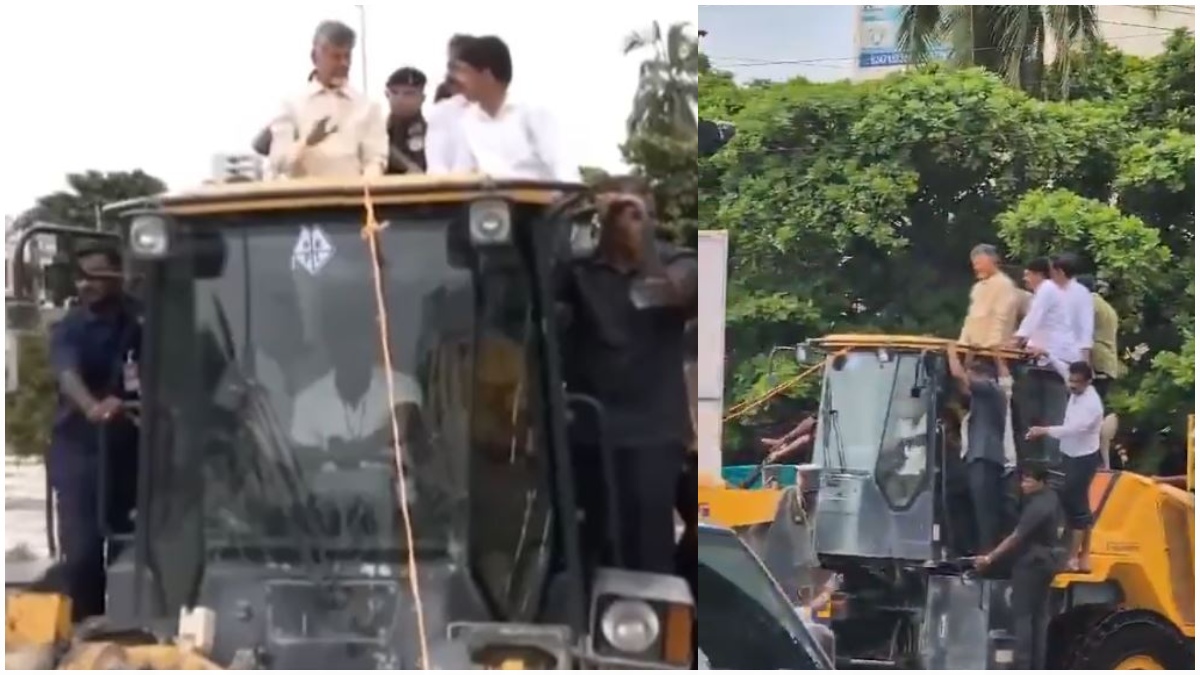 జేసీబీలో చంద్రబాబు పర్యటన | CM Chandrababu Naidu takes JCB to visit the flood-affected areas in ...