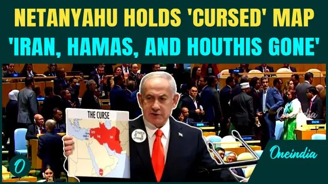 Netanyahu Holds ‘CURSE’ Map At UN, Claims Israel Crushed Iran, Hamas ...