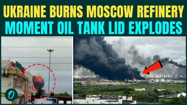 RAW FOOTAGE: Ukraine DESTROYS Moscow Refinery Tank; Metal Lid BLASTED ...